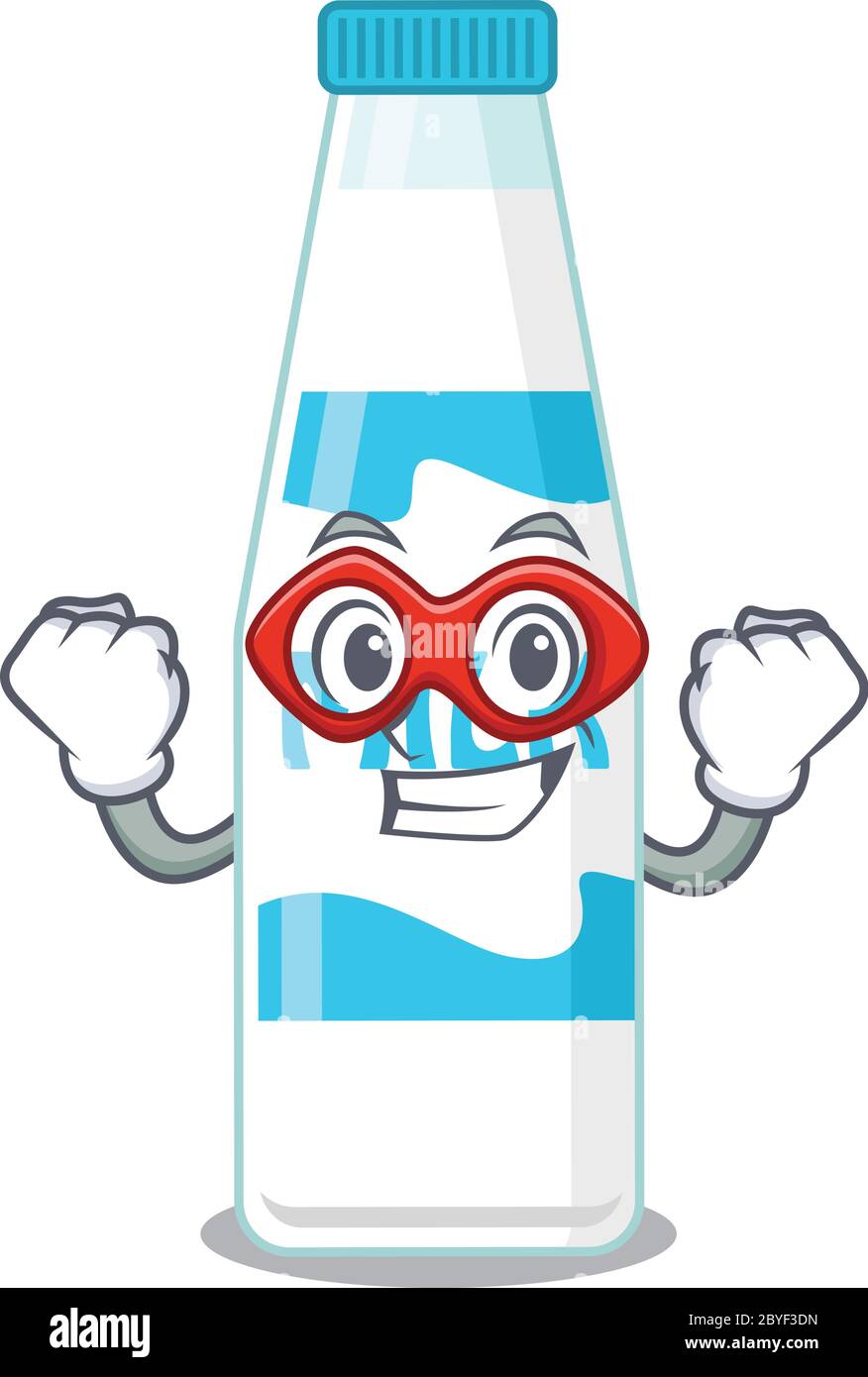 A cartoon drawing of bottle of milk in a Super hero character Stock ...
