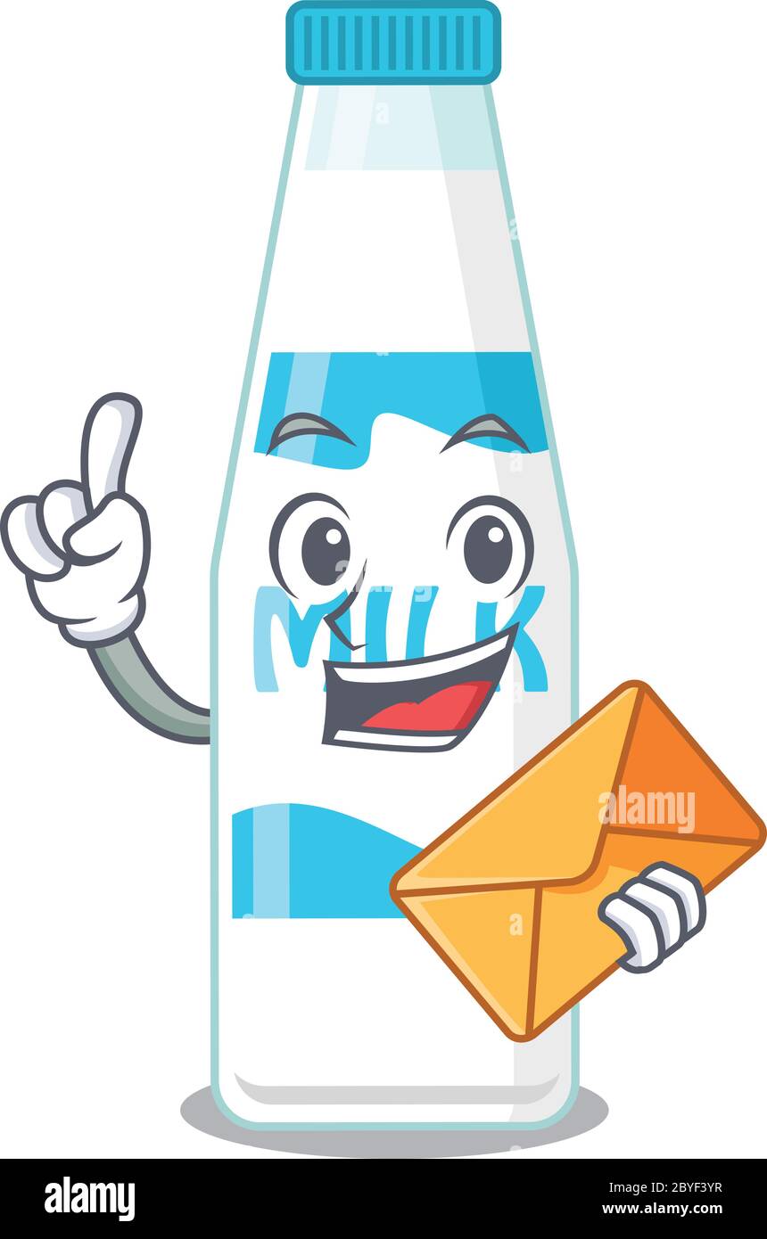 A picture of cheerful bottle of milk cartoon design with brown envelope ...