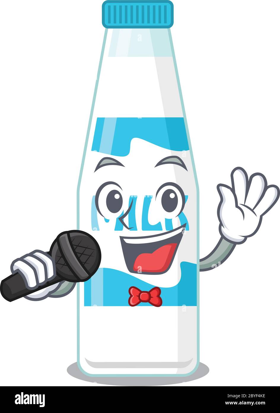 cartoon character of bottle of milk sing a song with a microphone Stock ...