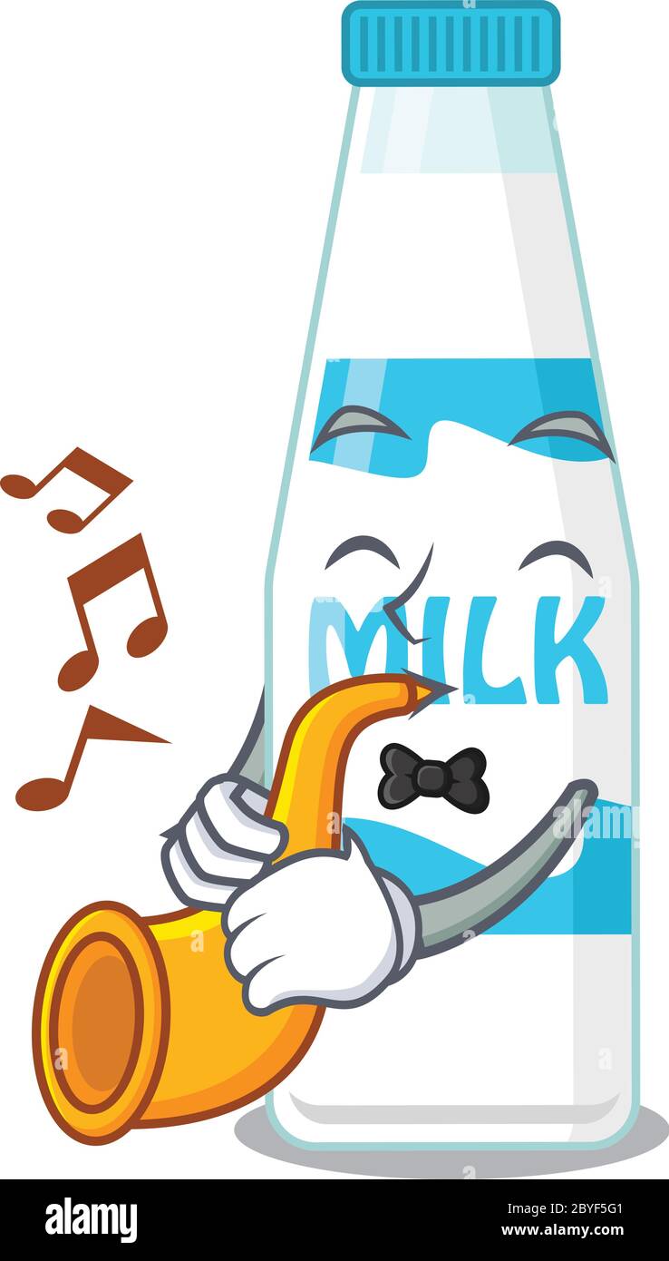 Bottle of milk musician of cartoon design playing a trumpet Stock ...