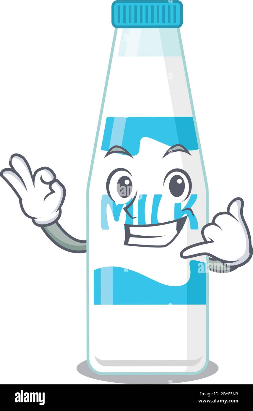 Caricature design of bottle of milk showing call me funny gesture Stock ...