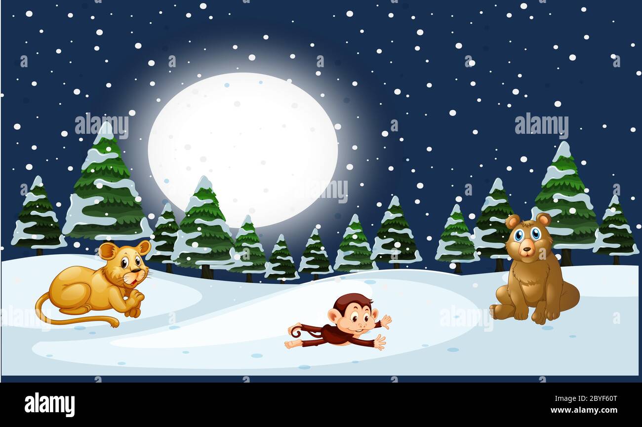 Playing animals in the the snow Stock Vector Images - Alamy