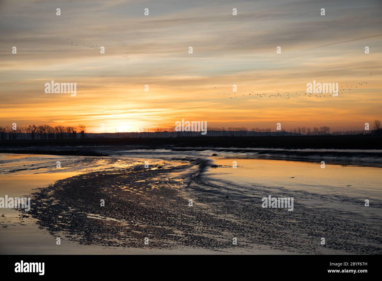 Beautiful sunset at Mont saint Michel , Normandy, France Stock Photo ...