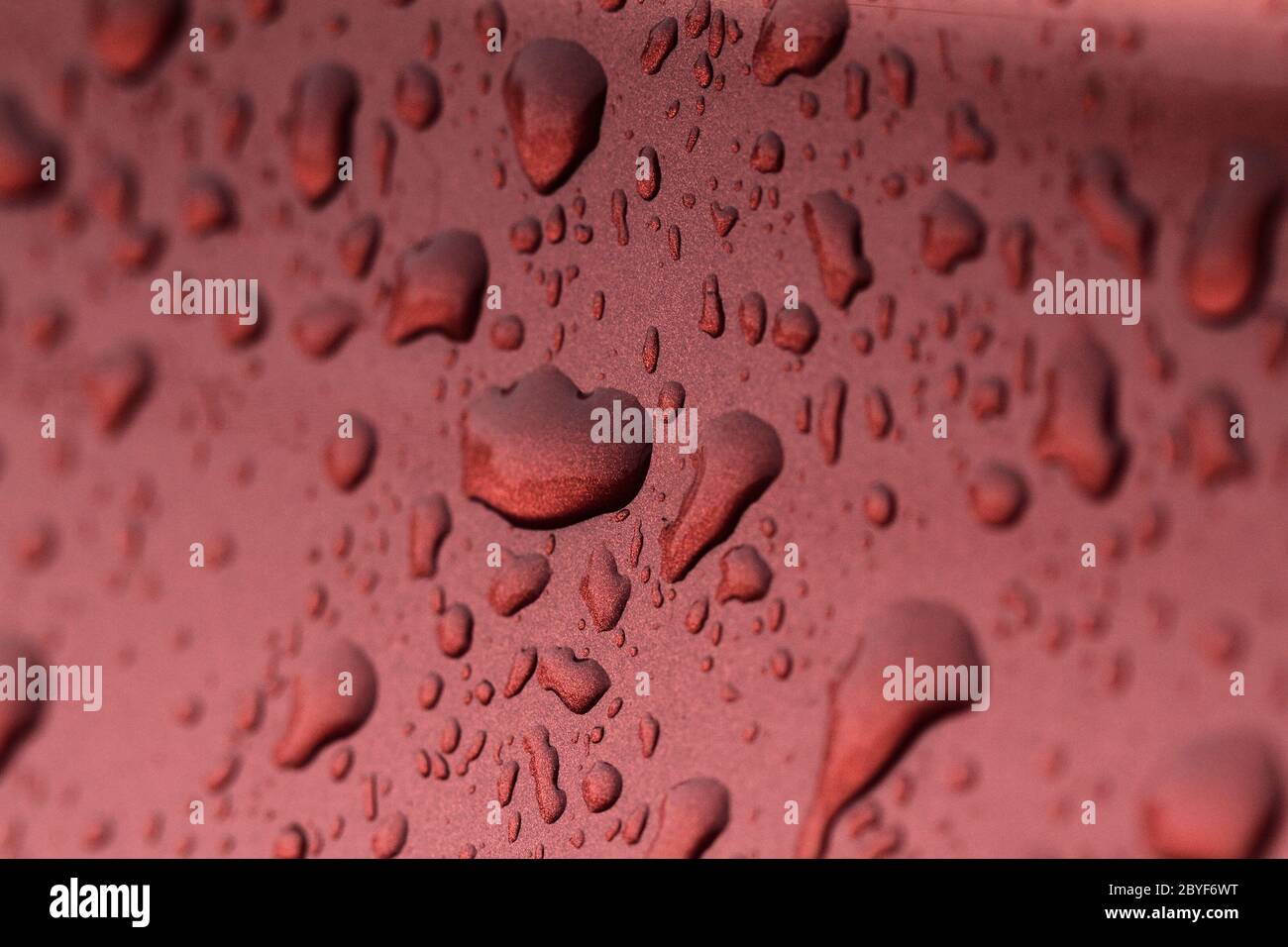 Water drops on red surface - close up Stock Photo - Alamy
