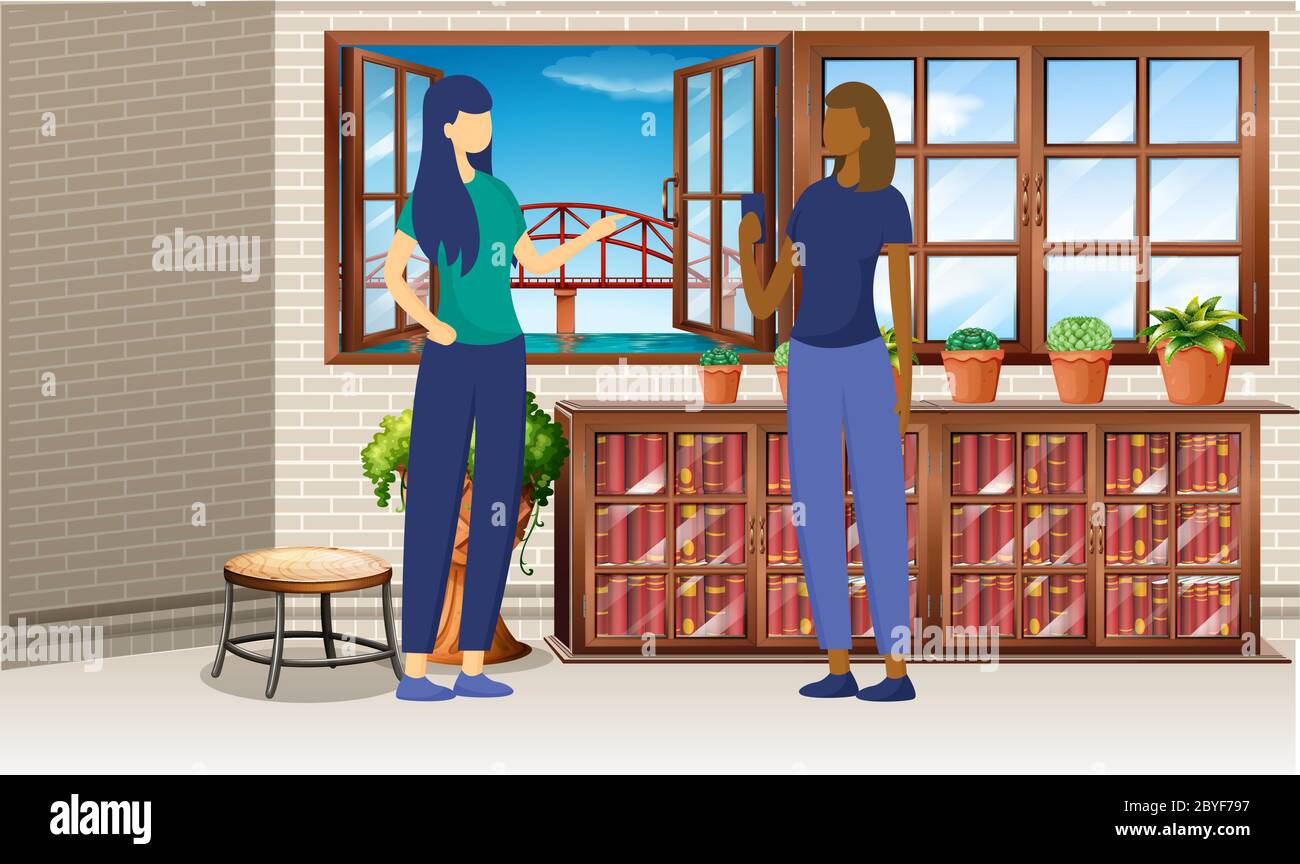 Family standing together at window Stock Vector Images - Alamy