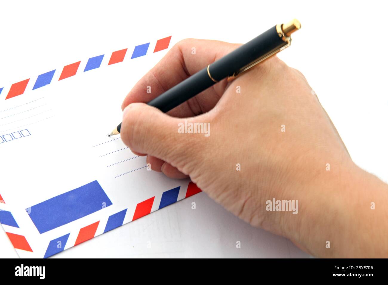 isolated air mail envelope with pen Stock Photo - Alamy