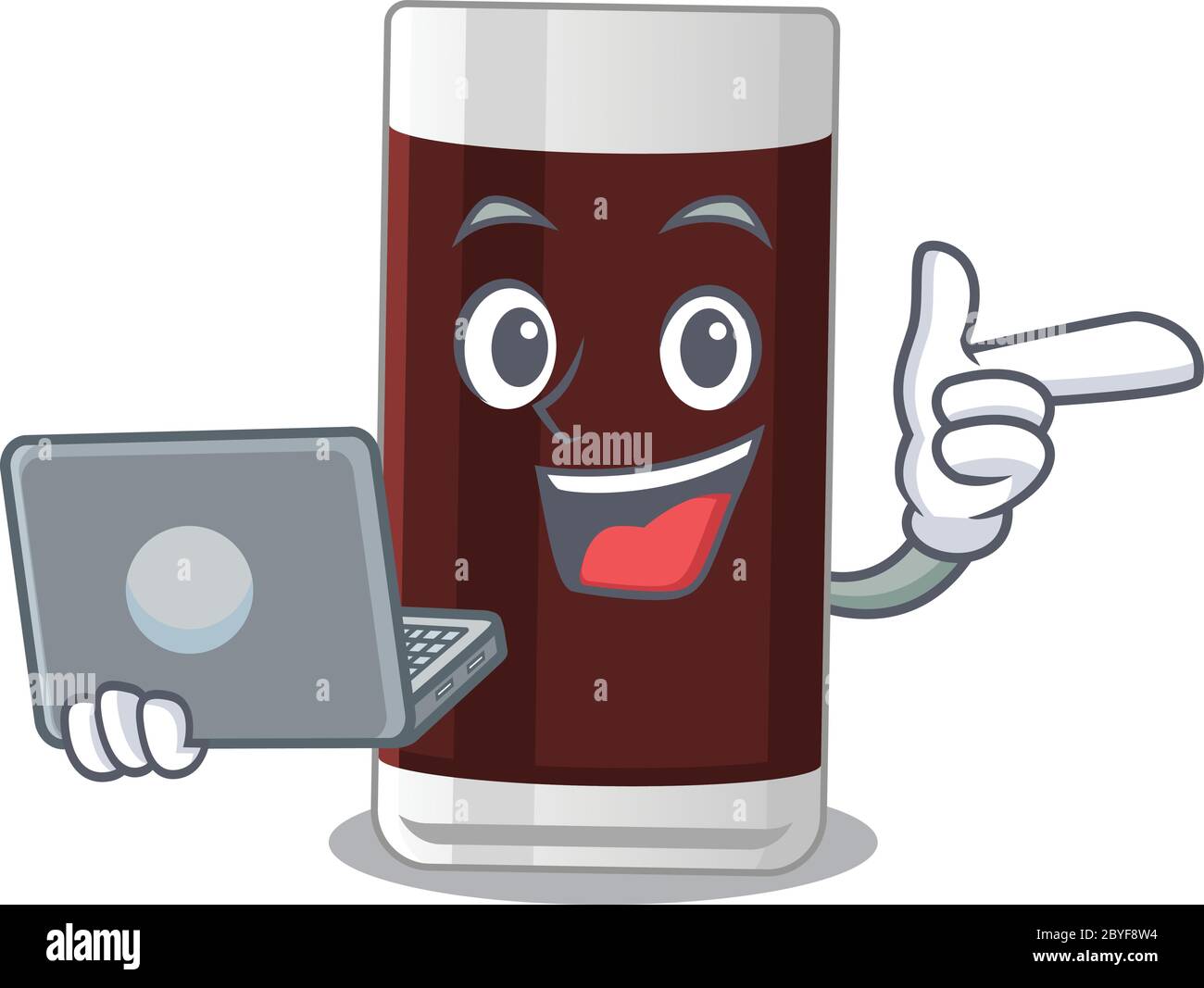 Smart cartoon character of glass of chocolate studying at home with a ...