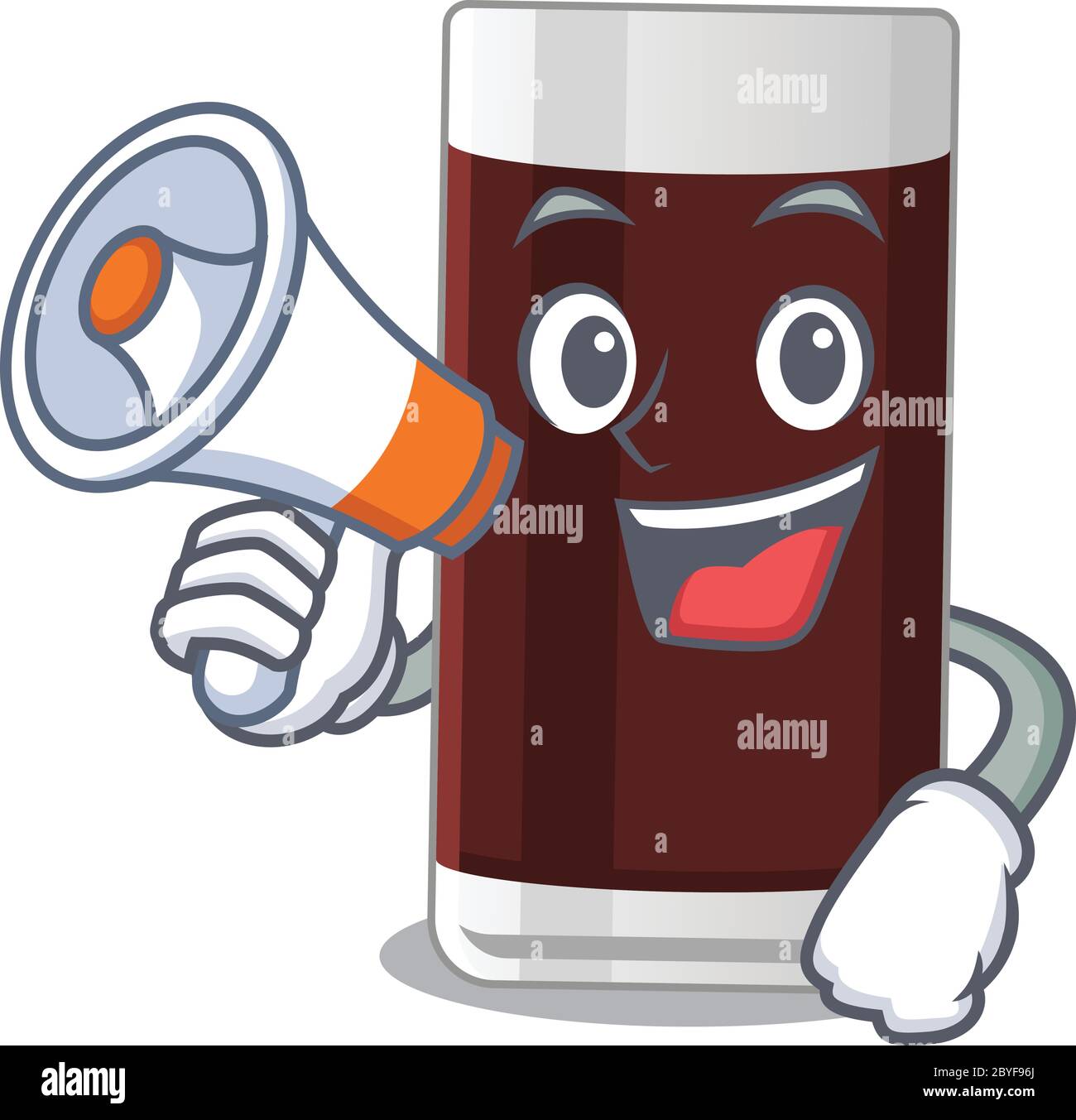 Mascot design of glass of chocolate announcing new products on a ...