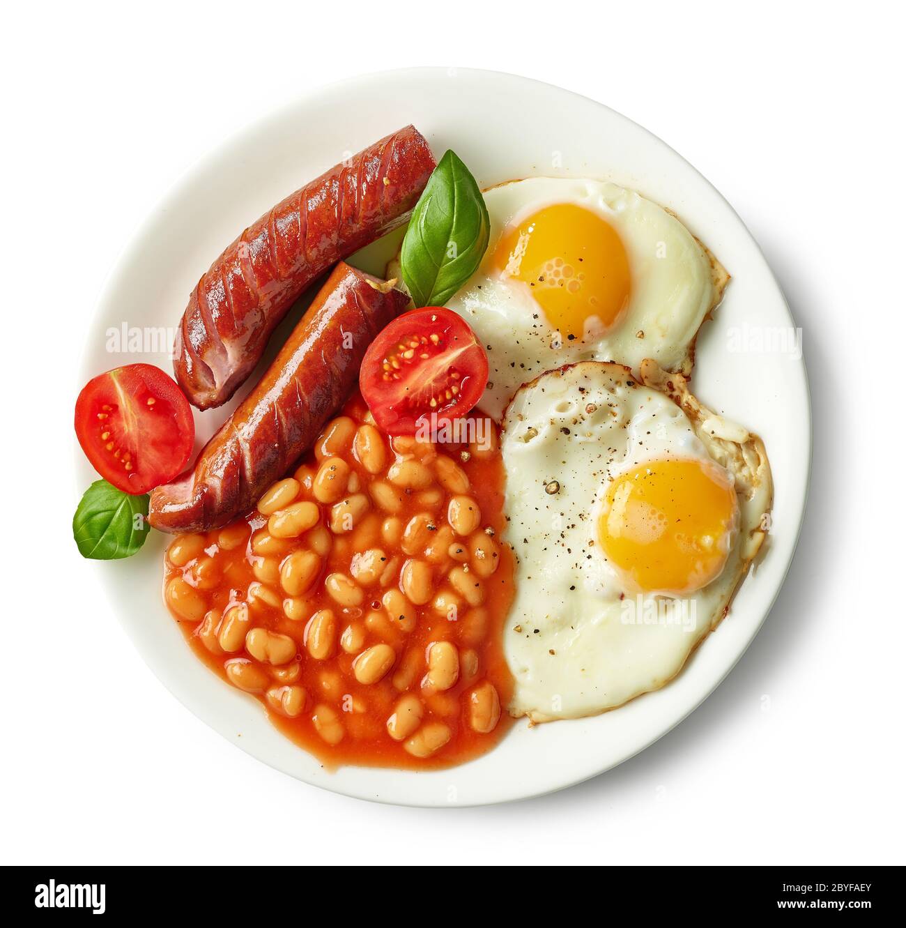 plate of english breakfast isolated on white background, top view Stock ...