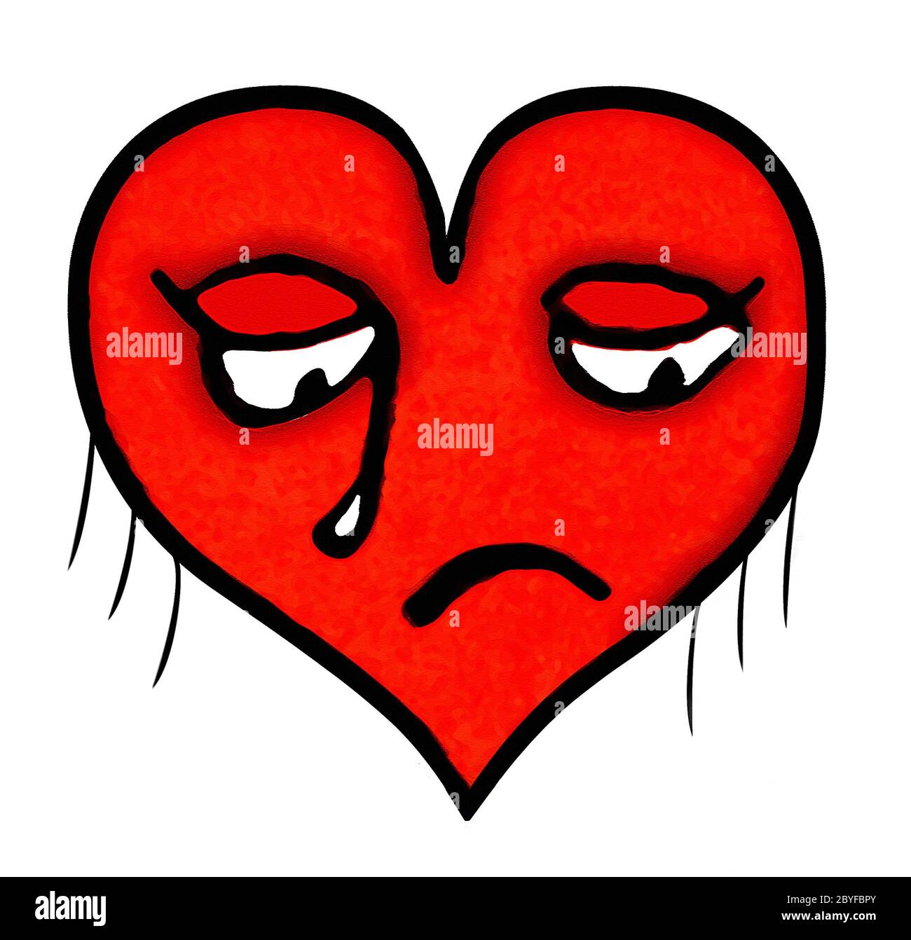 Heart cartoon illustration crying in white backgro Stock Photo - Alamy