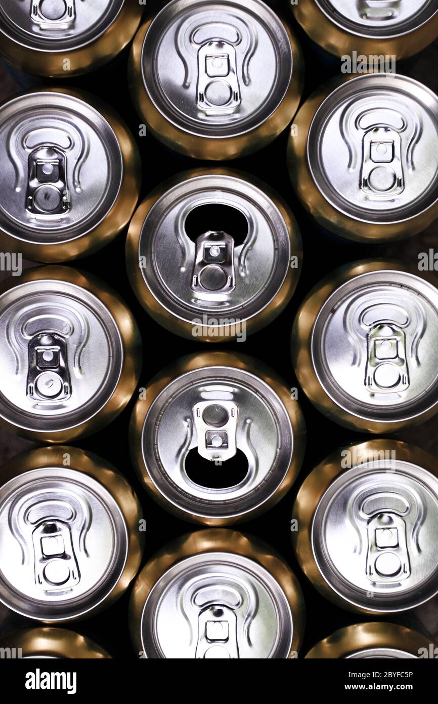 Much of drinking cans close up Stock Photo - Alamy