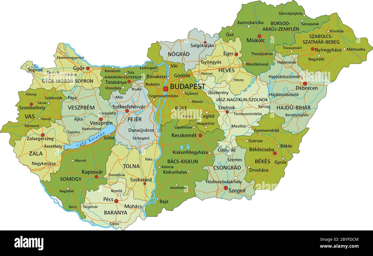 Highly detailed editable political map with separated layers. Hungary ...