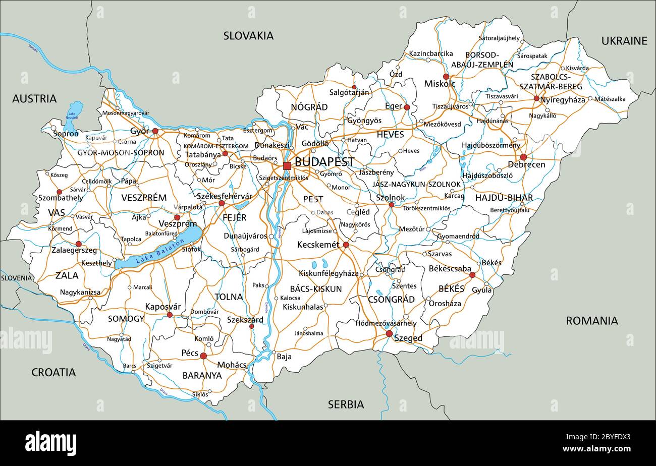 High detailed Hungary road map with labeling Stock Vector Image & Art ...