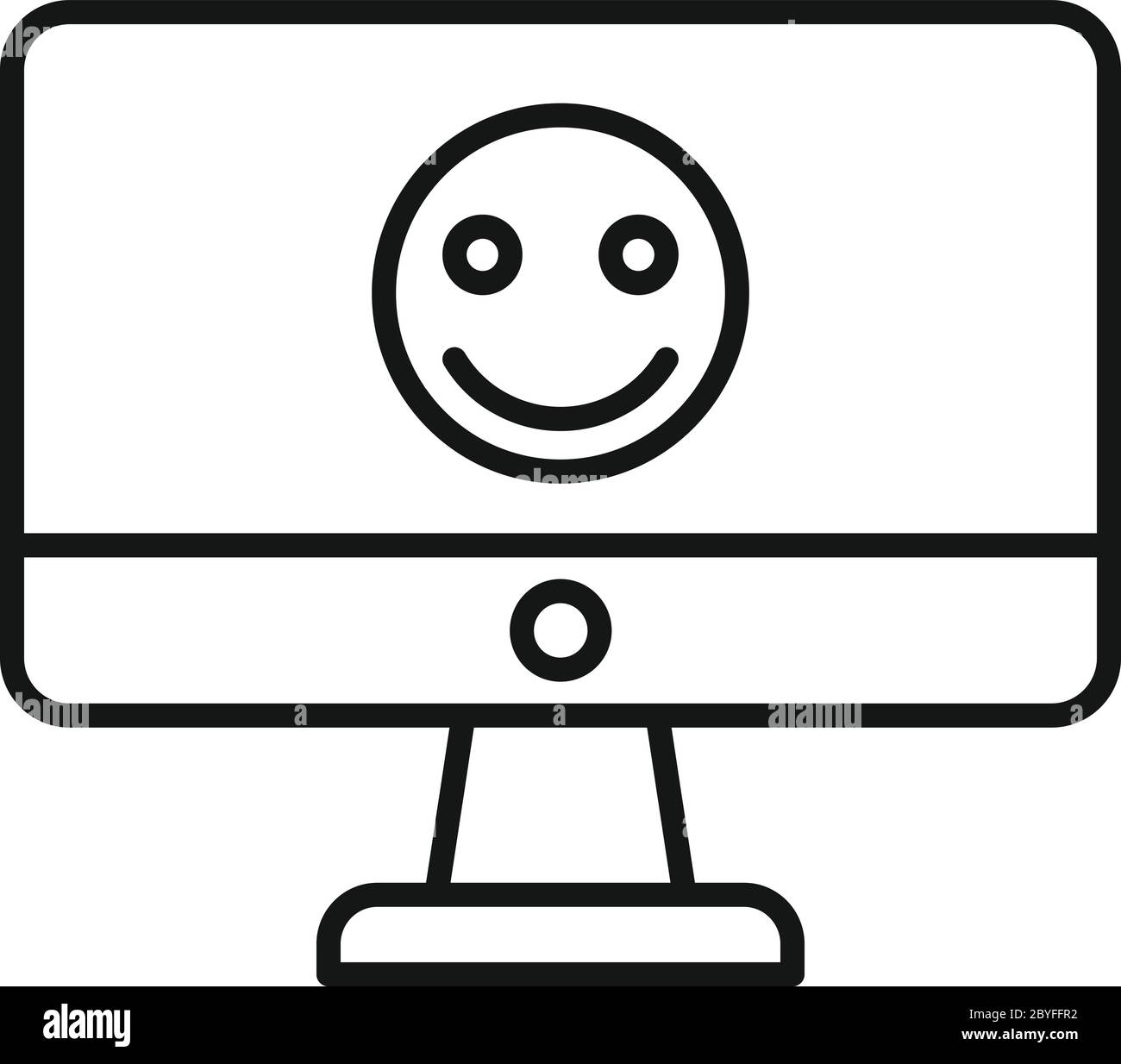 Smiling emoji monitor icon. Outline smiling emoji monitor vector icon ...