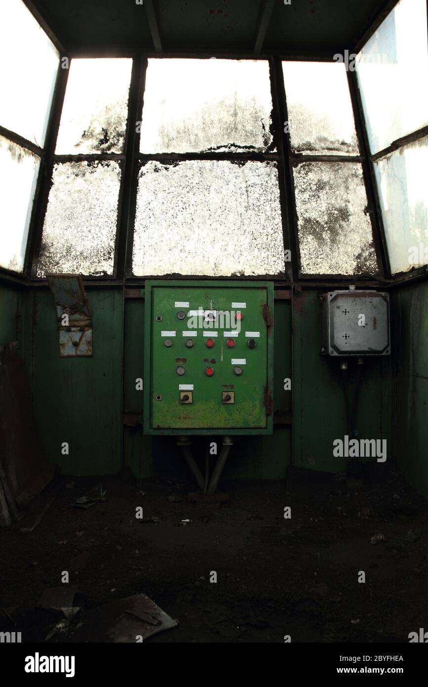 Control Panel with red and green lamps and buttons Stock Photo - Alamy