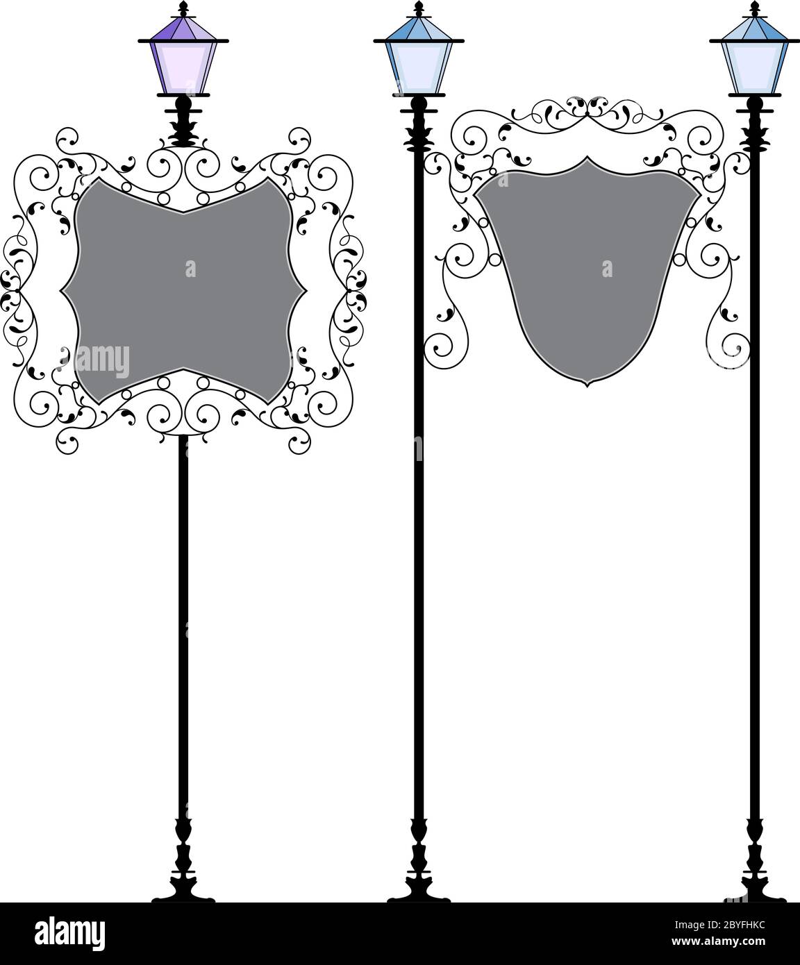 Wrought Iron Signage With Lamp, Lantern Vector Illustration Stock ...