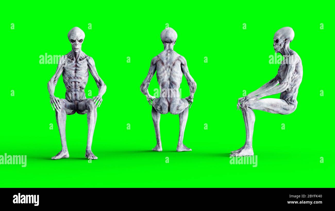 Alien isolate on green screen. UFO concept. Realistic 3d rendering ...