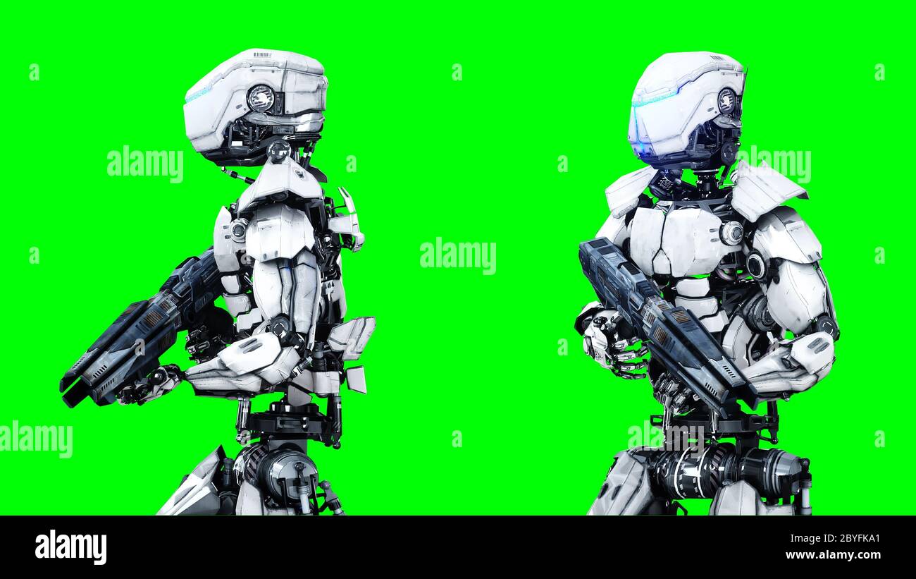 Futuristic robot isolate on green screen. Realistic 3d render Stock ...