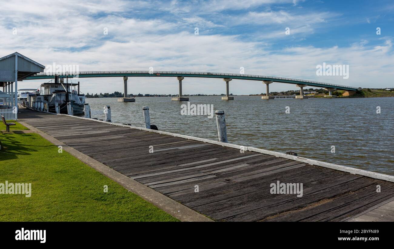 The goolwa wharf and the bridge to hindmarsh island located on the ...