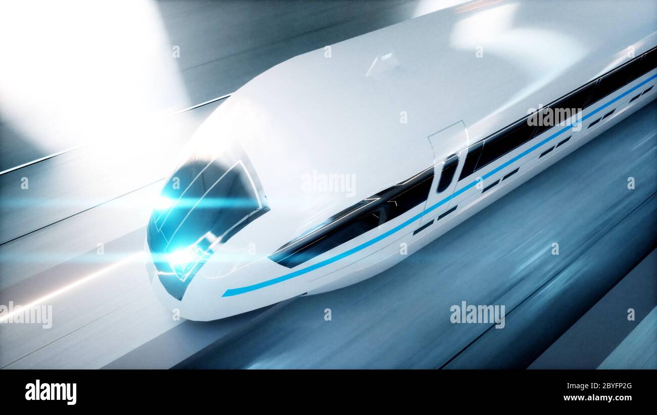 futuristic modern train, monorail fast driving in sci fi tunnel ...