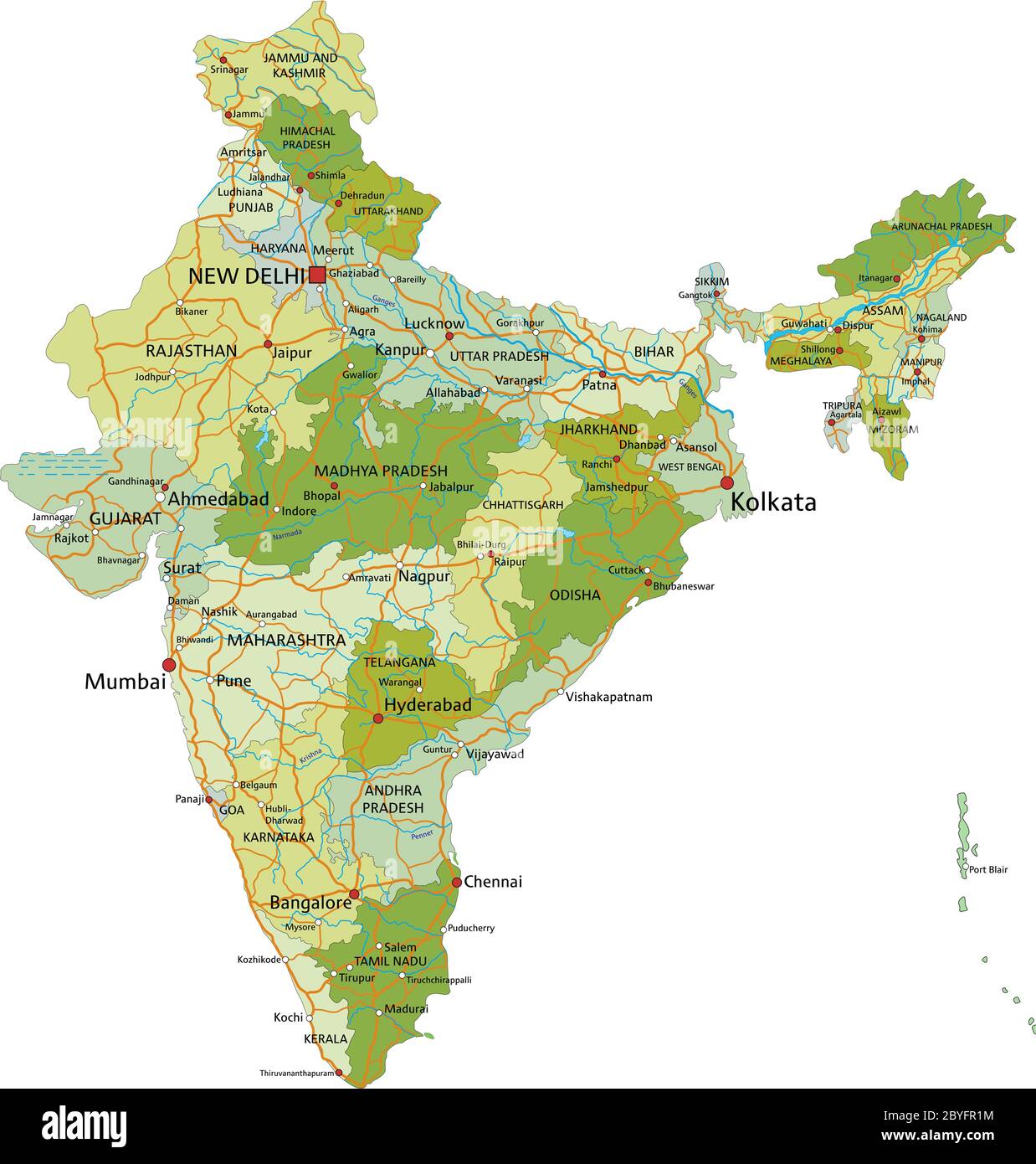 Highly detailed editable political map with separated layers. India ...