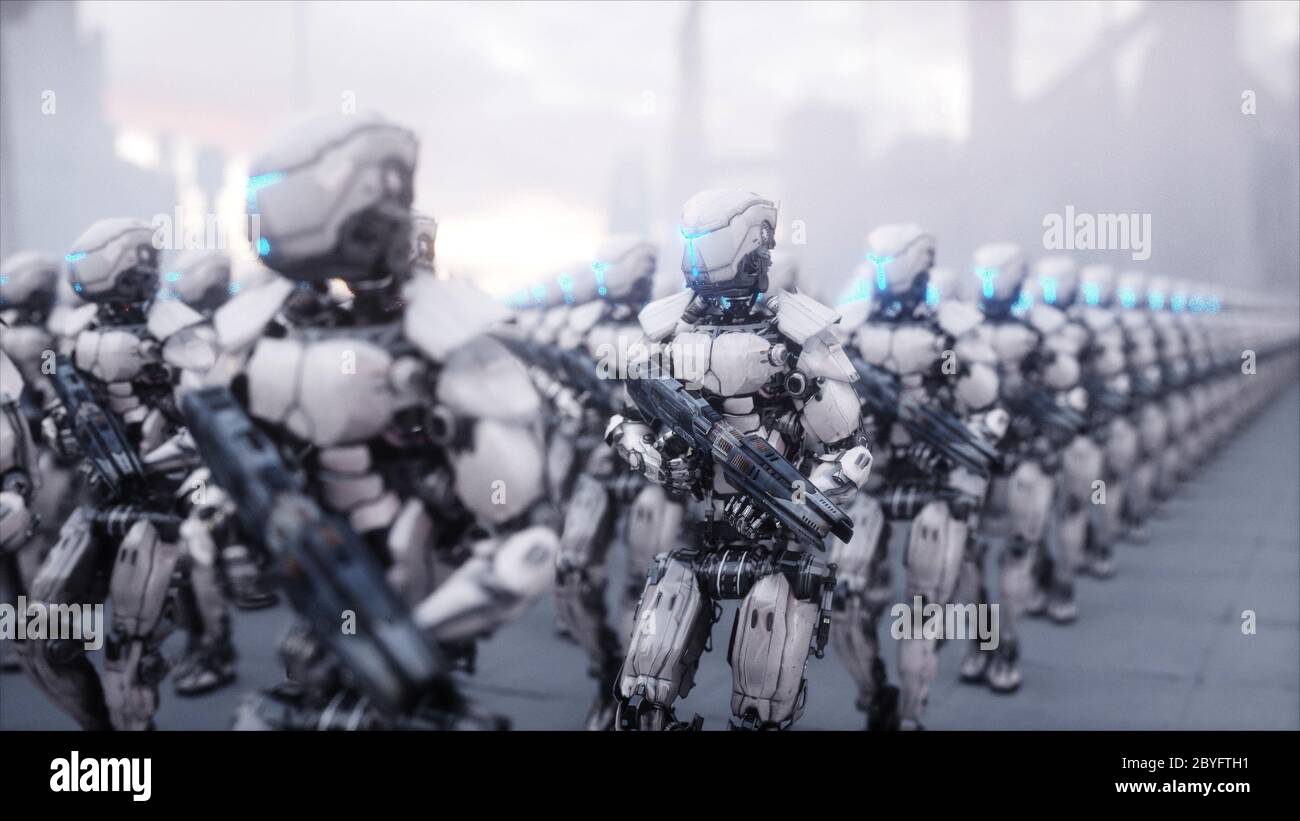 invasion of military robots. Dramatic apocalypse super realistic ...