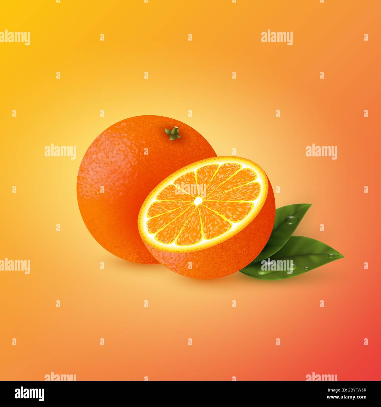 Realistic orange with leaves Stock Vector Image & Art - Alamy