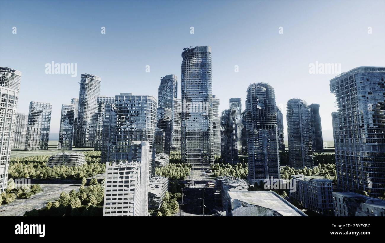 Apocalypse city. Aerial View of the destroyed city. Apocalypse concept ...