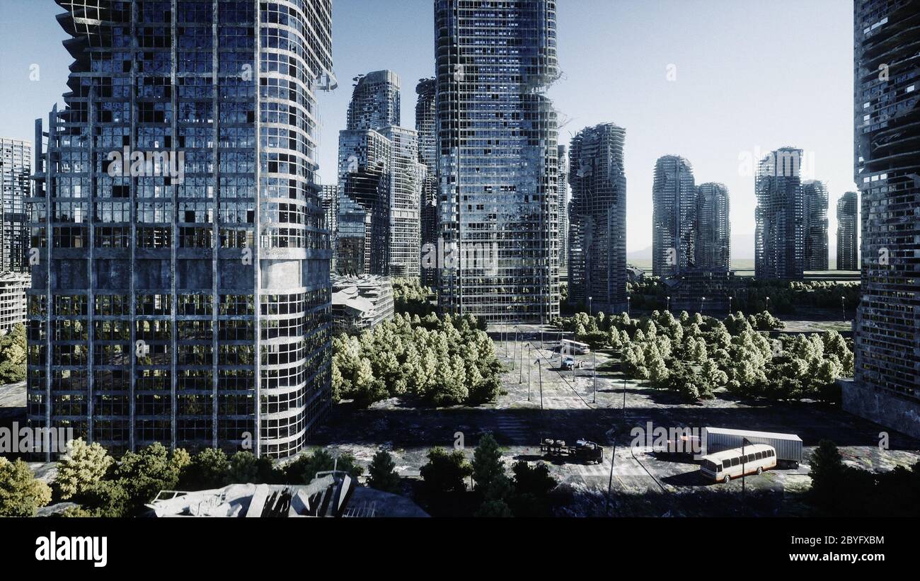 Apocalypse city. Aerial View of the destroyed city. Apocalypse concept ...