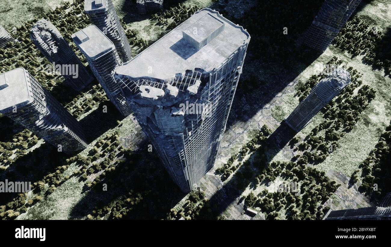 Apocalypse city. Aerial View of the destroyed city. Apocalypse concept ...