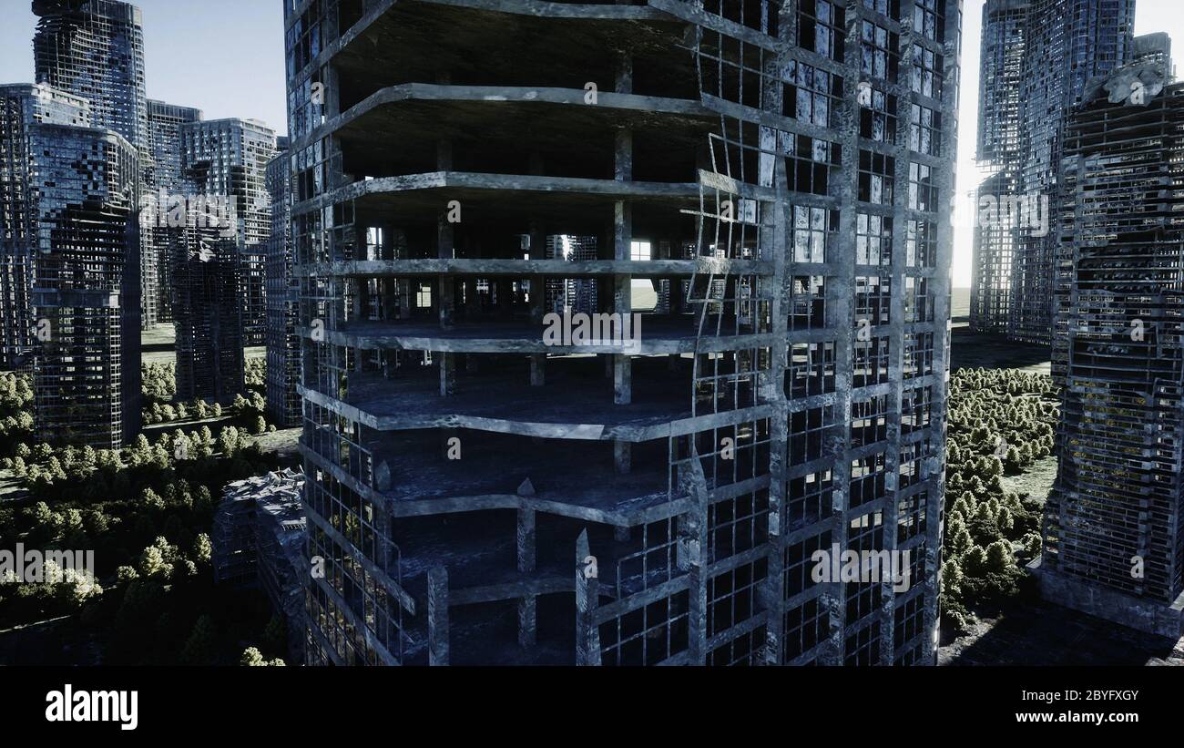 Apocalypse city. Aerial View of the destroyed city. Apocalypse concept ...