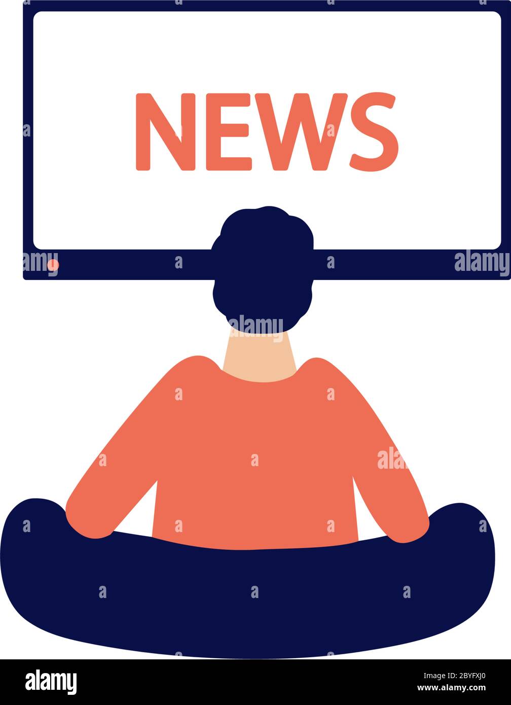 People stay at home, watch TV. Young man, boy watching news. Back view ...