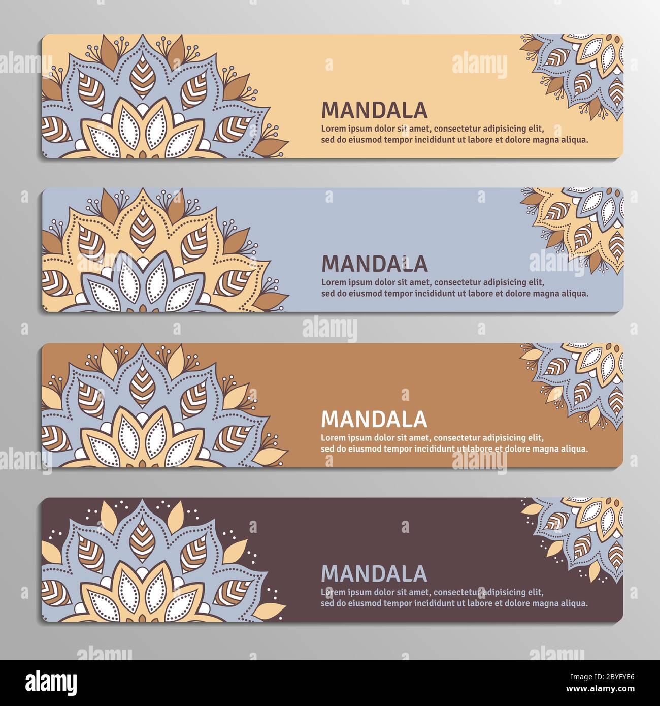 Colorful set of ornamental banners with flower mandala in beige Stock ...