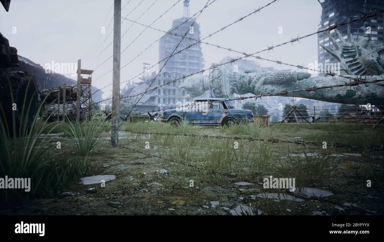 Apocalypse of USA, America. Aerial View of the destroyed city ...