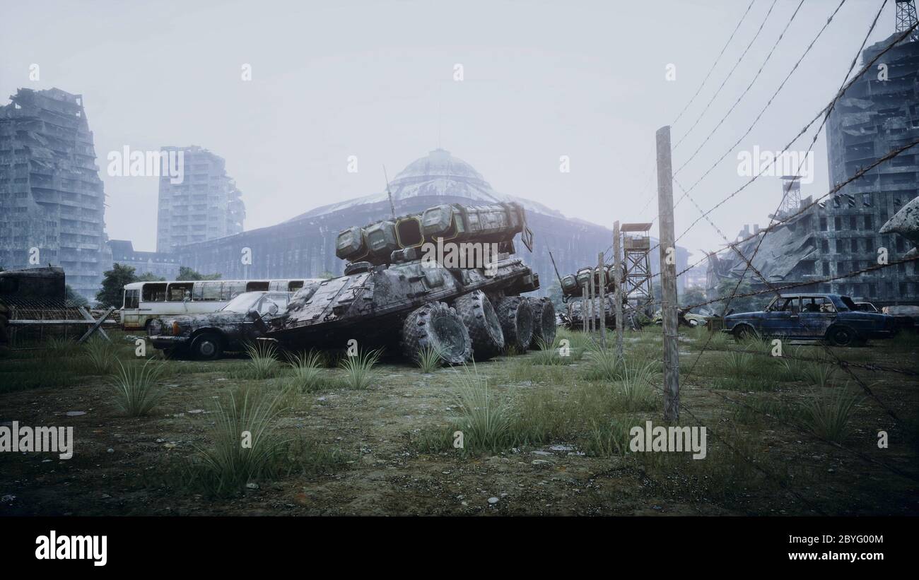 Apocalypse of USA, America. Aerial View of the destroyed city ...
