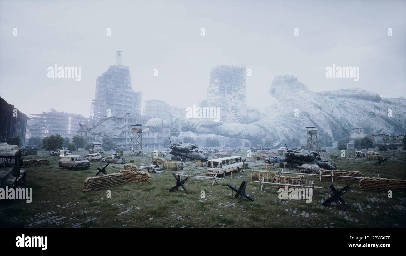 Apocalypse of USA, America. Aerial View of the destroyed city ...