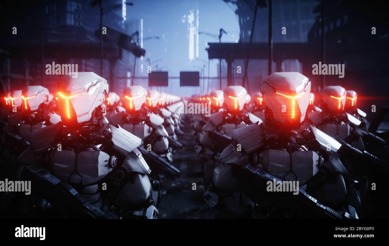 walking military robots. invasion of military robots. Dramatic ...