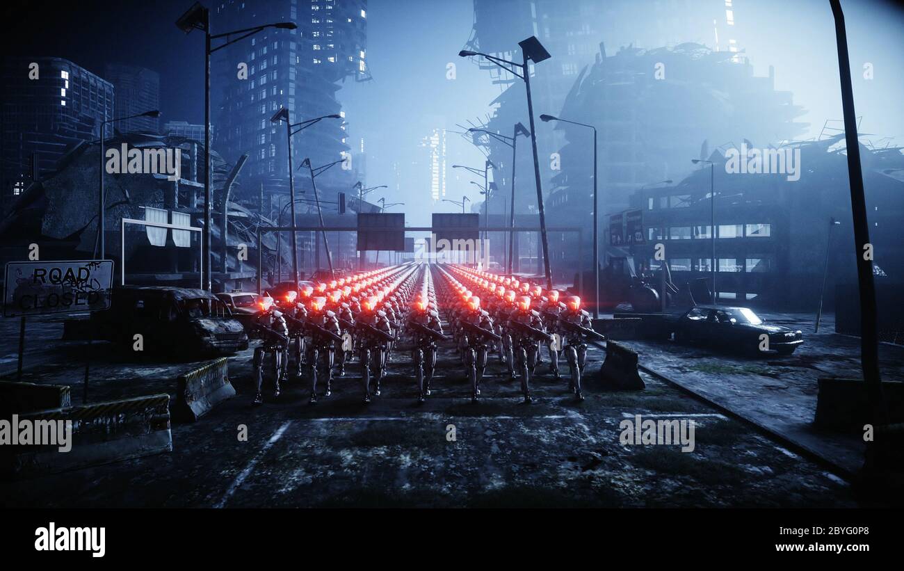 walking military robots. invasion of military robots. Dramatic ...