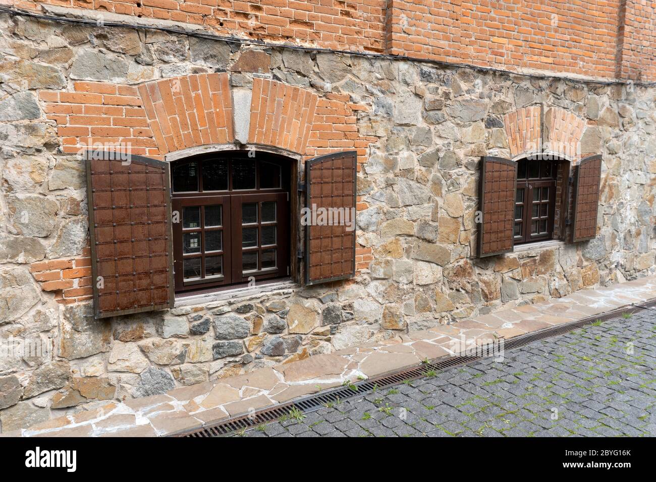 Medieval style wooden shutters hi-res stock photography and images - Alamy