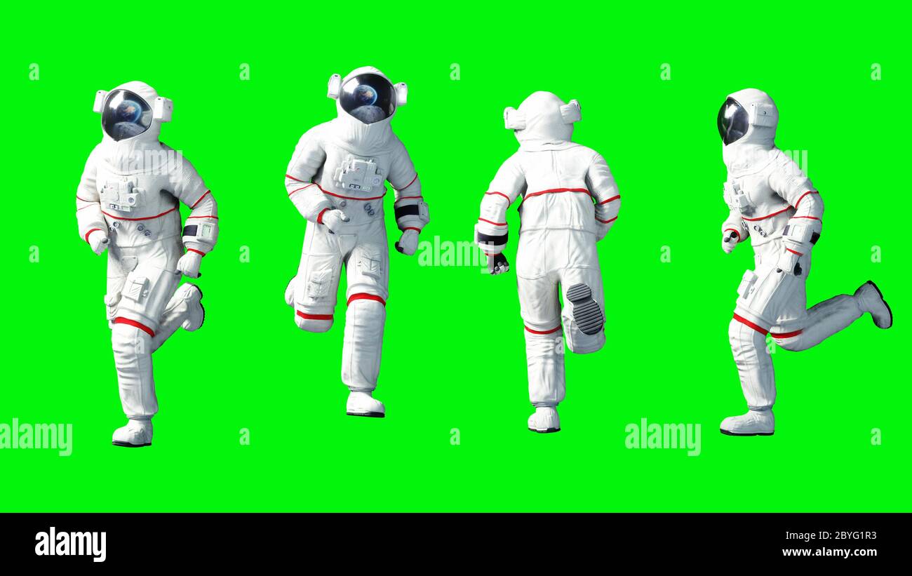 Astronaut run . Green screen. 3d rendering Stock Photo - Alamy