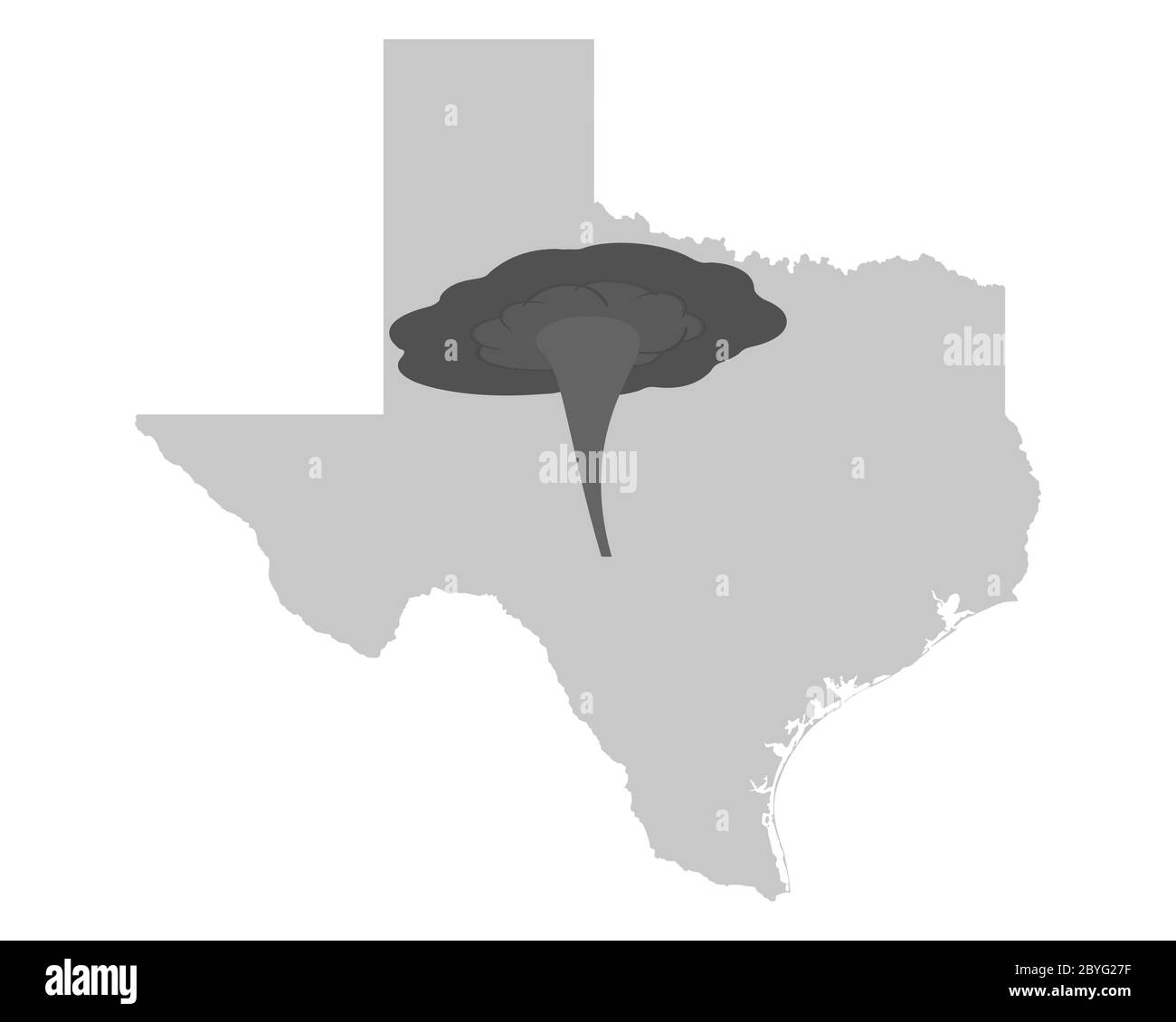 Map of Texas and tornado symbol Stock Photo - Alamy