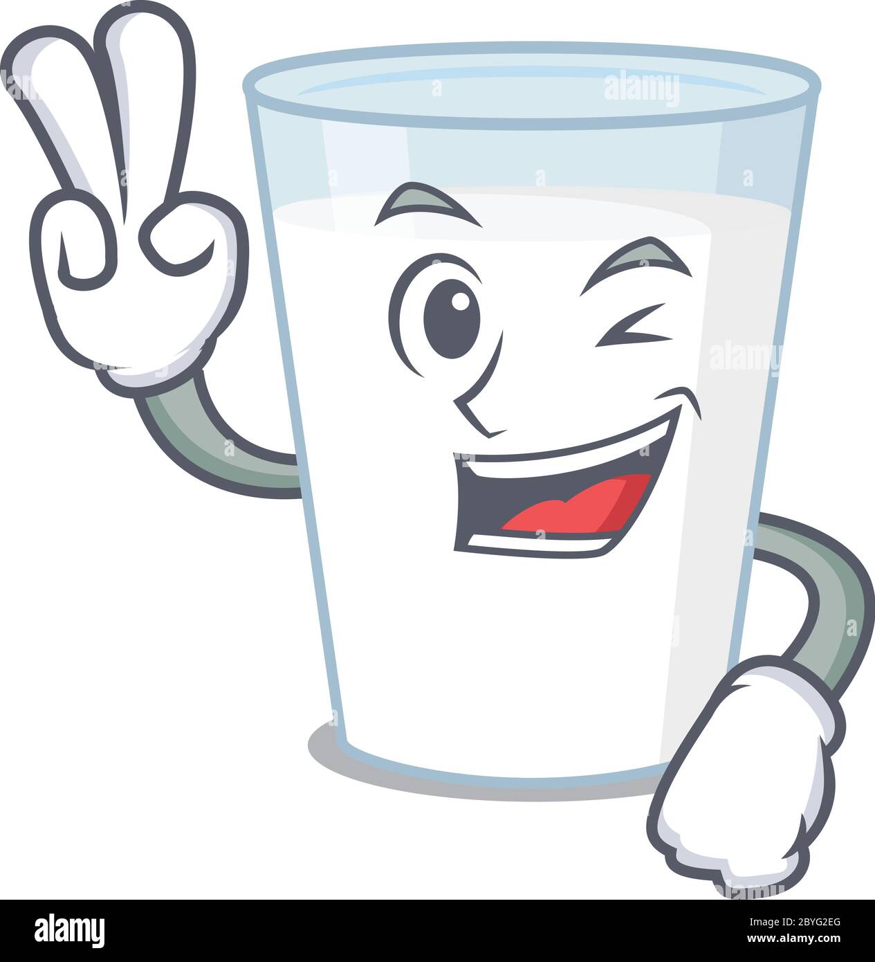 Happy glass of milk cartoon design concept show two fingers Stock ...