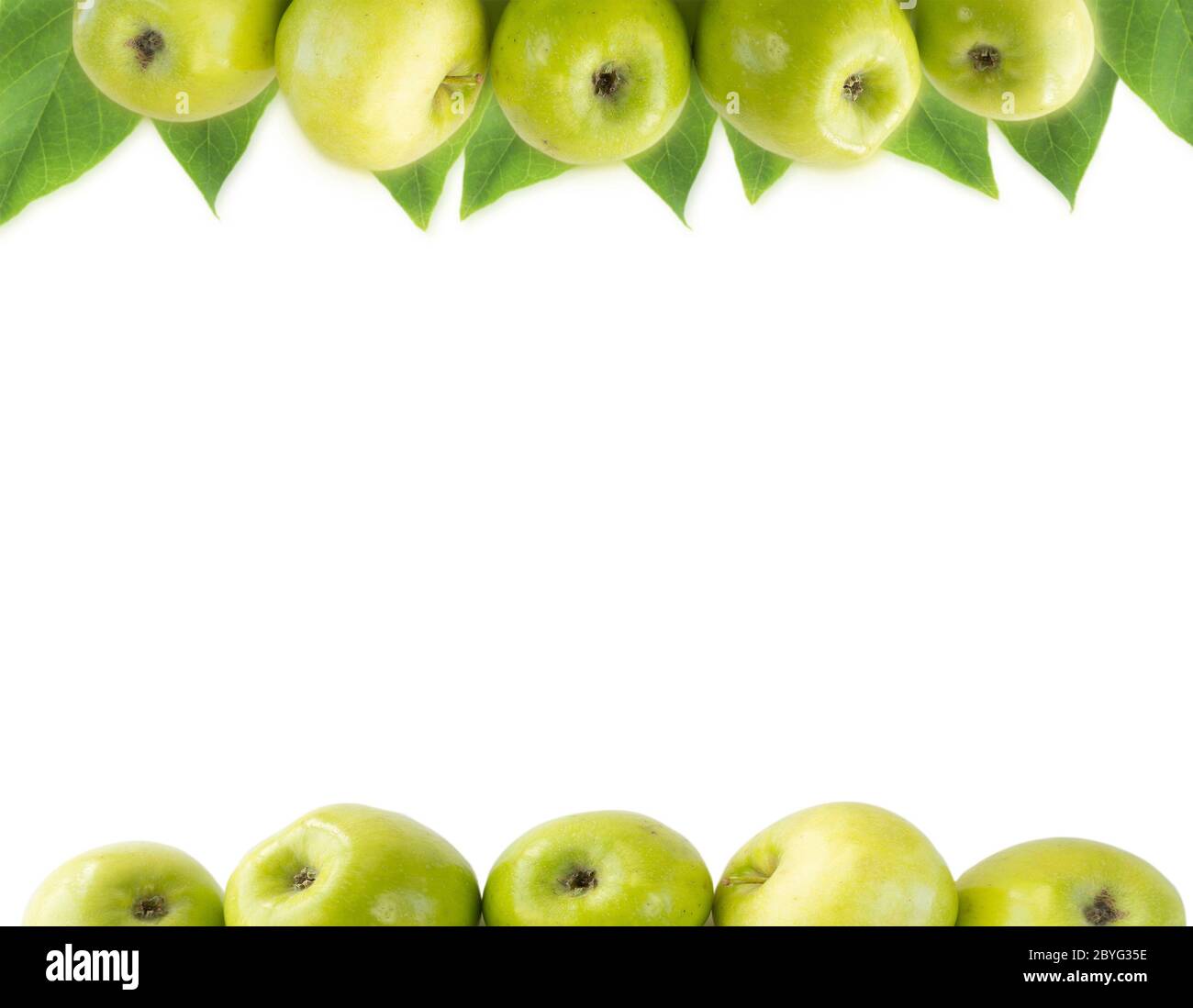 Horizontal seamless background with green apples and leaves. Fresh ...
