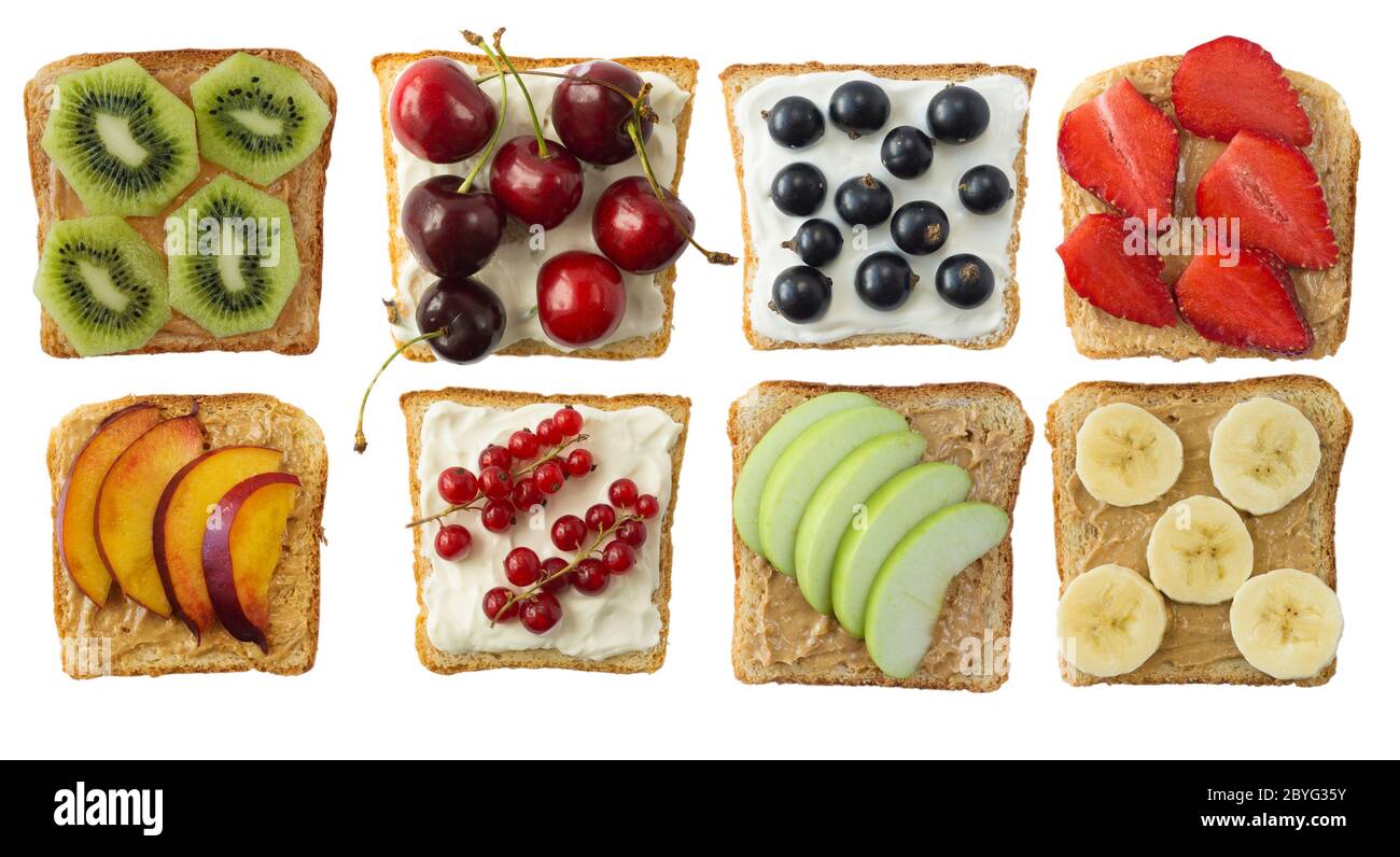 Sandwiches with peanut butter and cream cheese. Fresh healthy appetizer ...