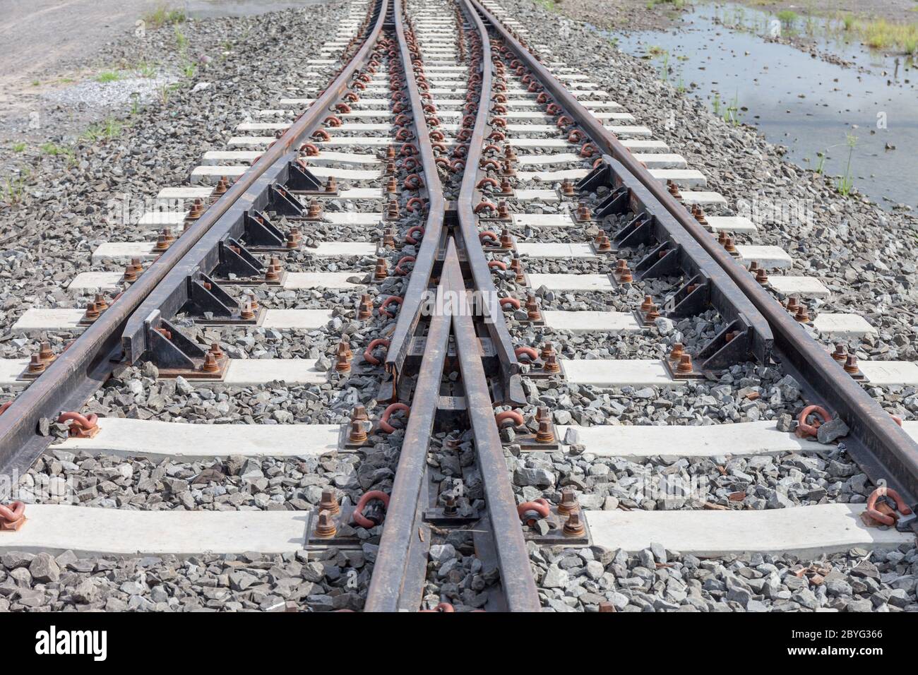 Railway, Railroad, Train Tracks, With Green Pasture Stock Photo - Alamy