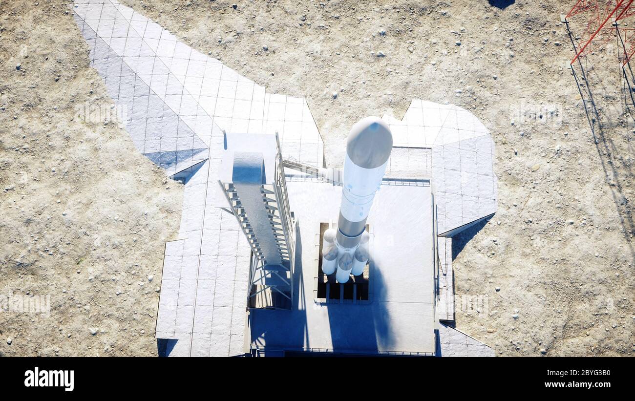 Rocket before the start. Space launch system. 3d rendering Stock Photo ...