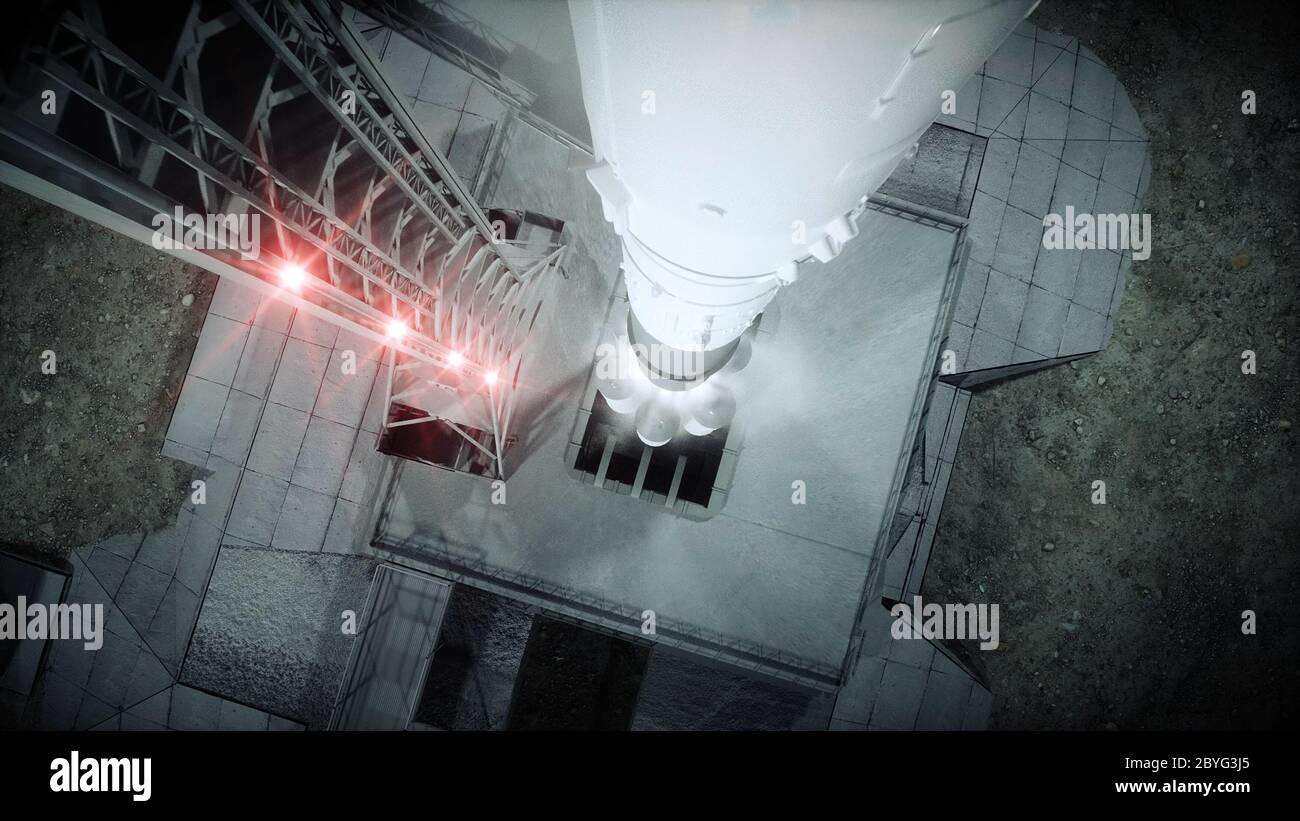 Rocket before the start. Space launch system. 3d rendering Stock Photo ...