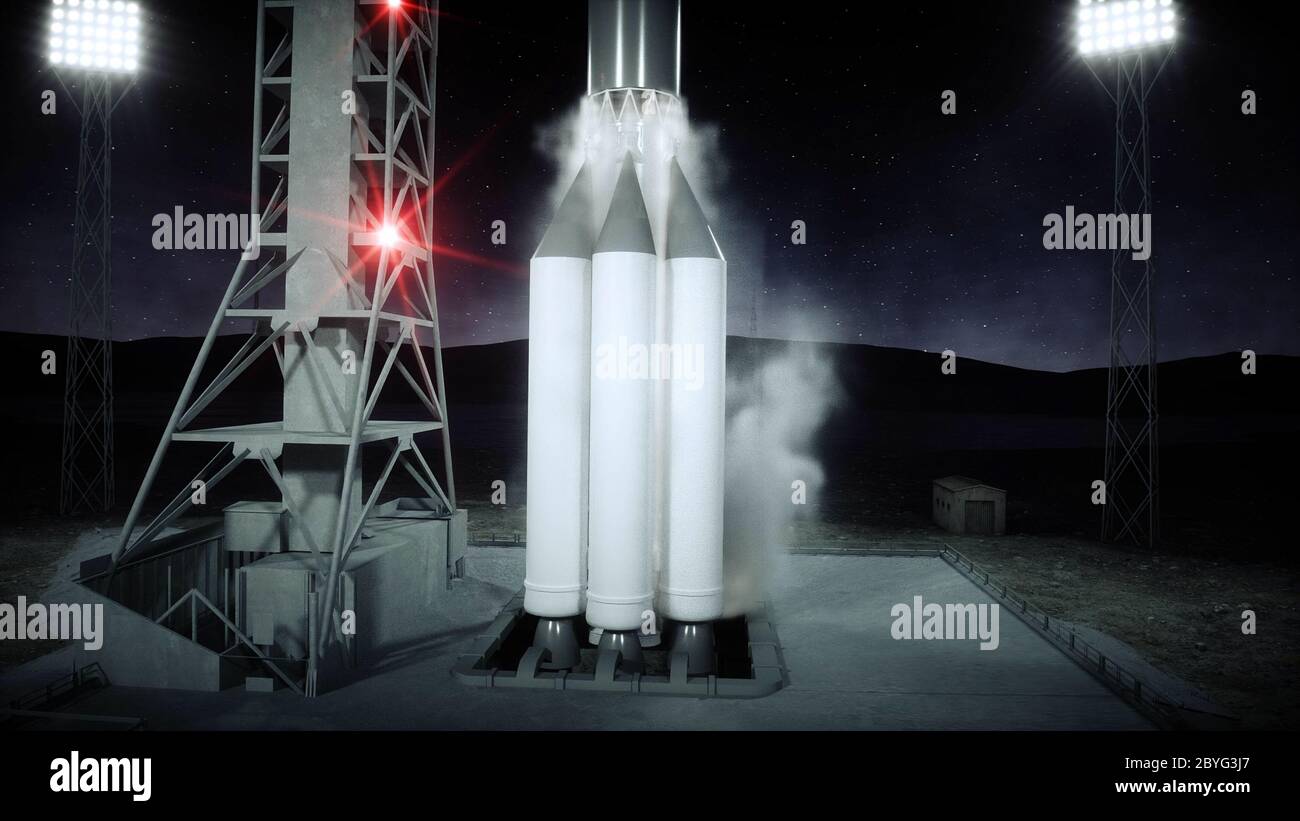Rocket before the start. Space launch system. 3d rendering Stock Photo ...