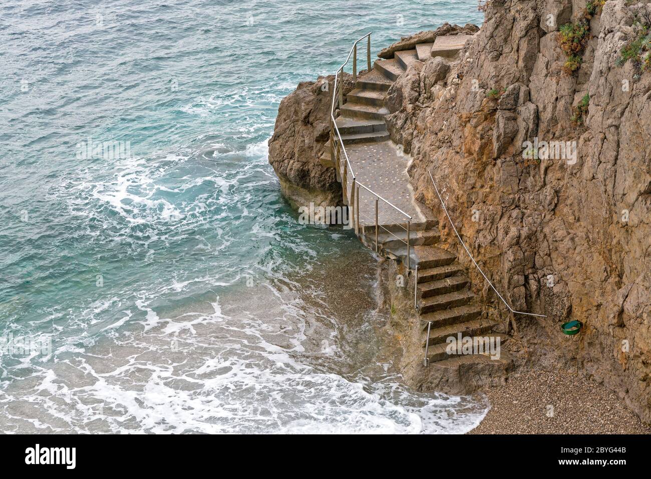 Concrete Stairs to Small Beach in Monaco Stock Photo - Alamy