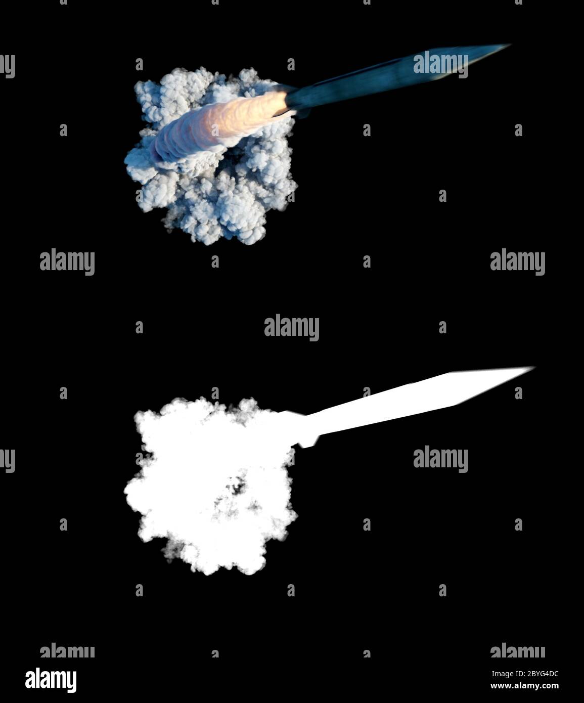 Nuclear ballistic rocket, complex. Launch rocket, dust. Isolate. 3d ...